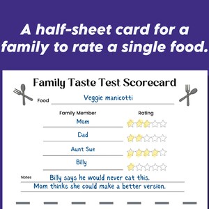 Family Taste Testing Challenge Contest Score Card, Dinner or Party Food ...