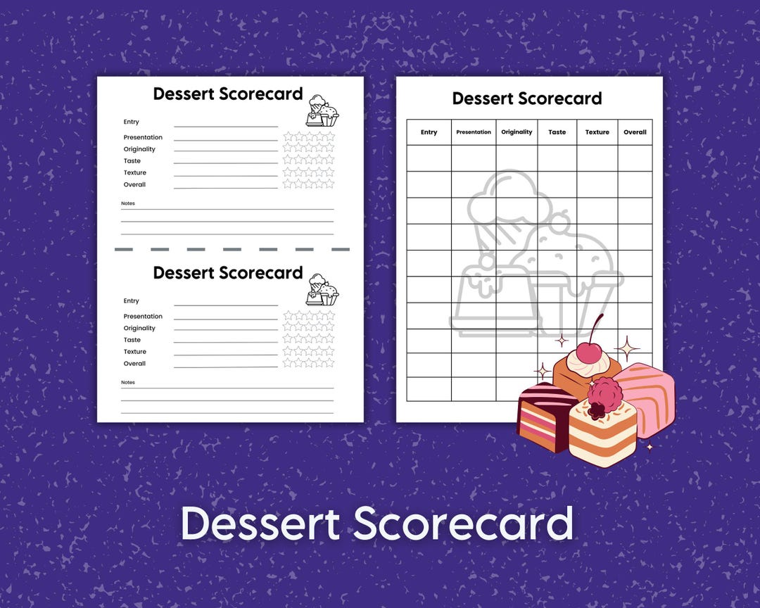 Dessert Taste Test Scorecard – Baking Competition Game Ballot or Tea ...