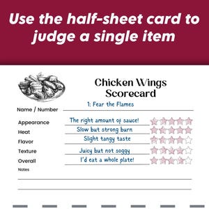 Chicken Wings Tasting Scorecard – Spicy Food Party Game, Buffalo Wings ...