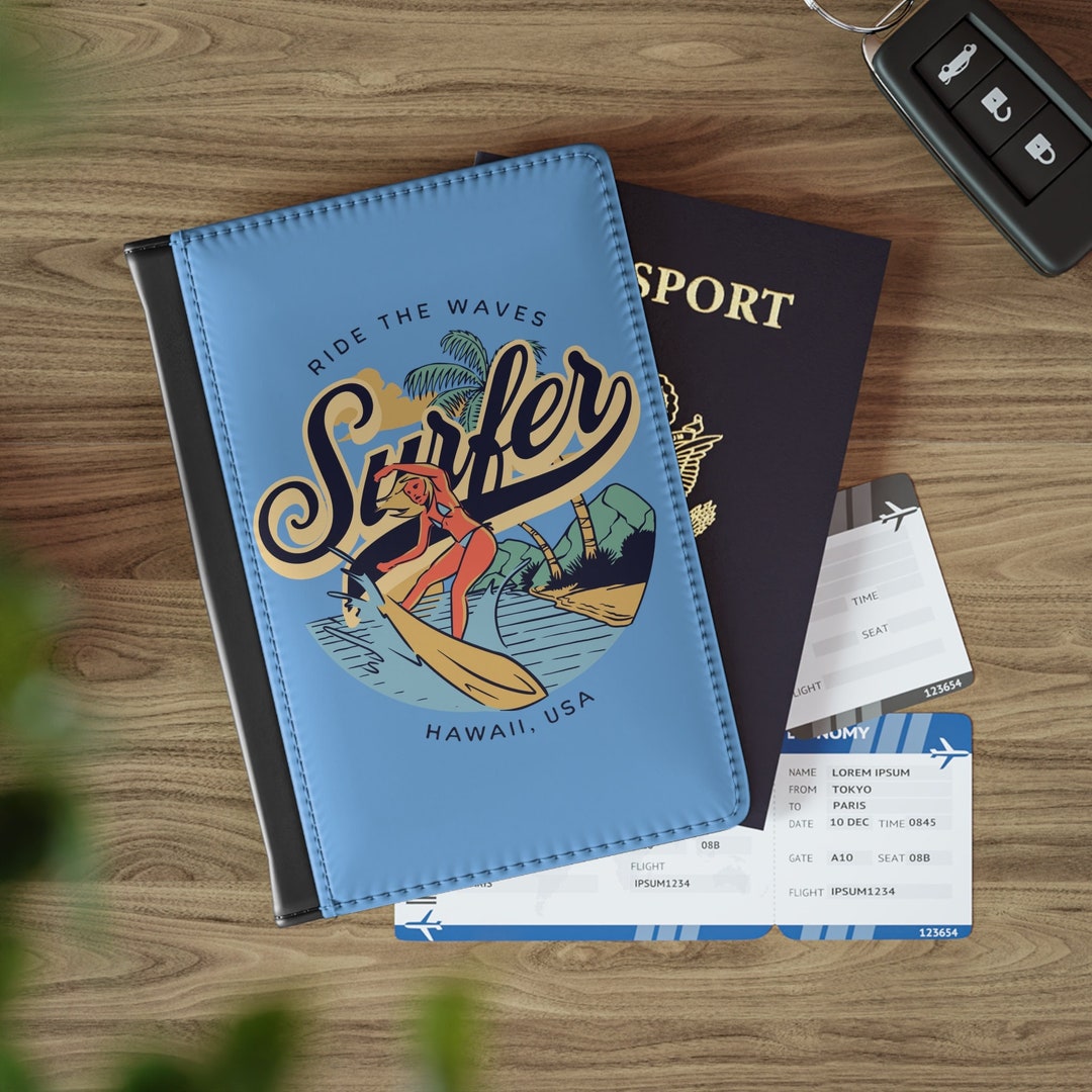 Passport Holder Hawaii Surfer, Cool Passport Holder Gift Wave Riders ...