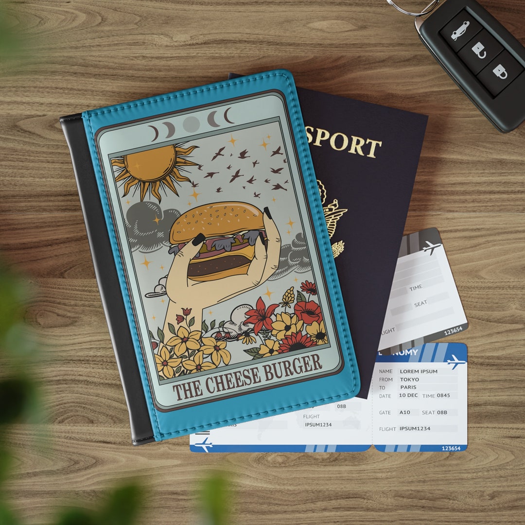 The Cheese Burger Passport Cover, Funny Gypsy Tarot Card Passport Holder, Funny Holly Burger ...