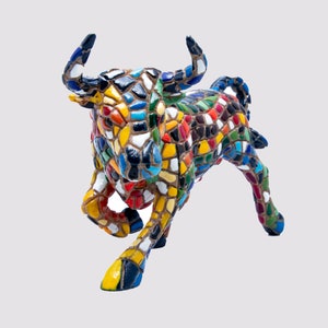 Mosaic Blue Bull Statue With Big Horns Made With Marble Dust and With ...