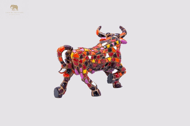 Mosaic Red Bull Statue With Big Horns Made With Marble Dust - Etsy