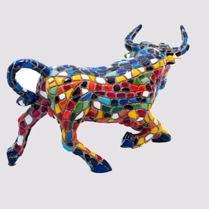 Mosaic Blue Bull Statue With Big Horns Made With Marble Dust and With ...