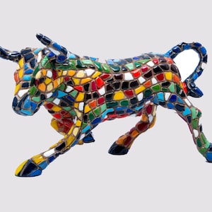 Mosaic Blue Bull Statue With Big Horns Made With Marble Dust and With ...