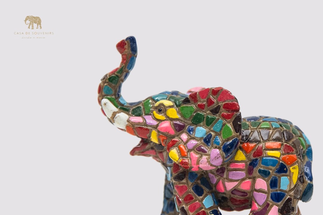 Hand-painted Resin Elephant Figurine With Mosaic Design Multicolor ...