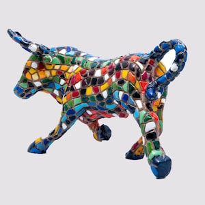 Mosaic Blue Bull Statue With Big Horns Made With Marble Dust and With ...