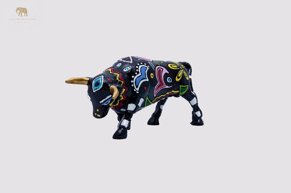 Hand Painted Black Bull Statue With Gold Horns Tail Made With - Etsy