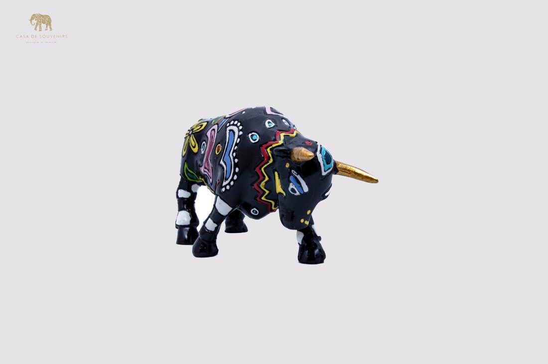 Hand Painted Black Bull Statue With Gold Horns Tail Made With - Etsy