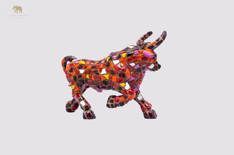 Mosaic Red Bull Statue With Big Horns Made With Marble Dust - Etsy