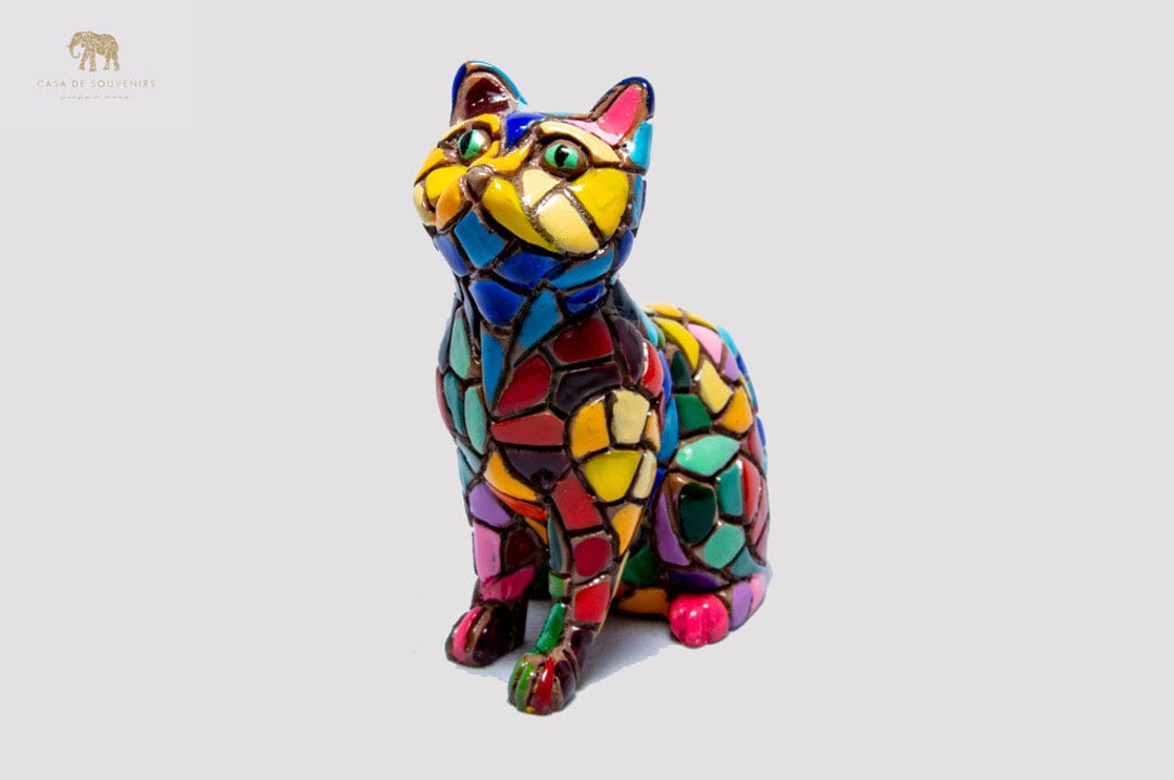 Cat Red and Blue Cat Figurine, Cat Statue, Decorative Cat, Cat Figure ...