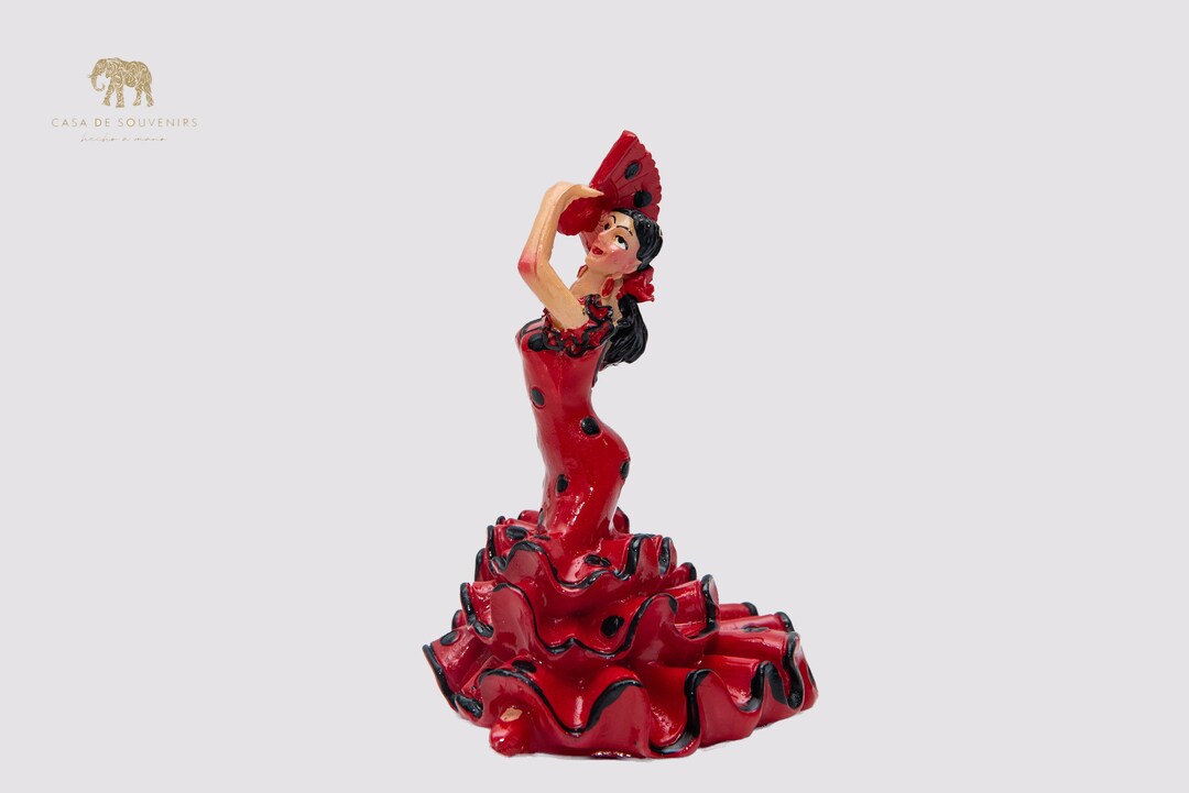 Spanish Red Flamenco Dancer With Fan Up, Figurine Hand Painted and ...