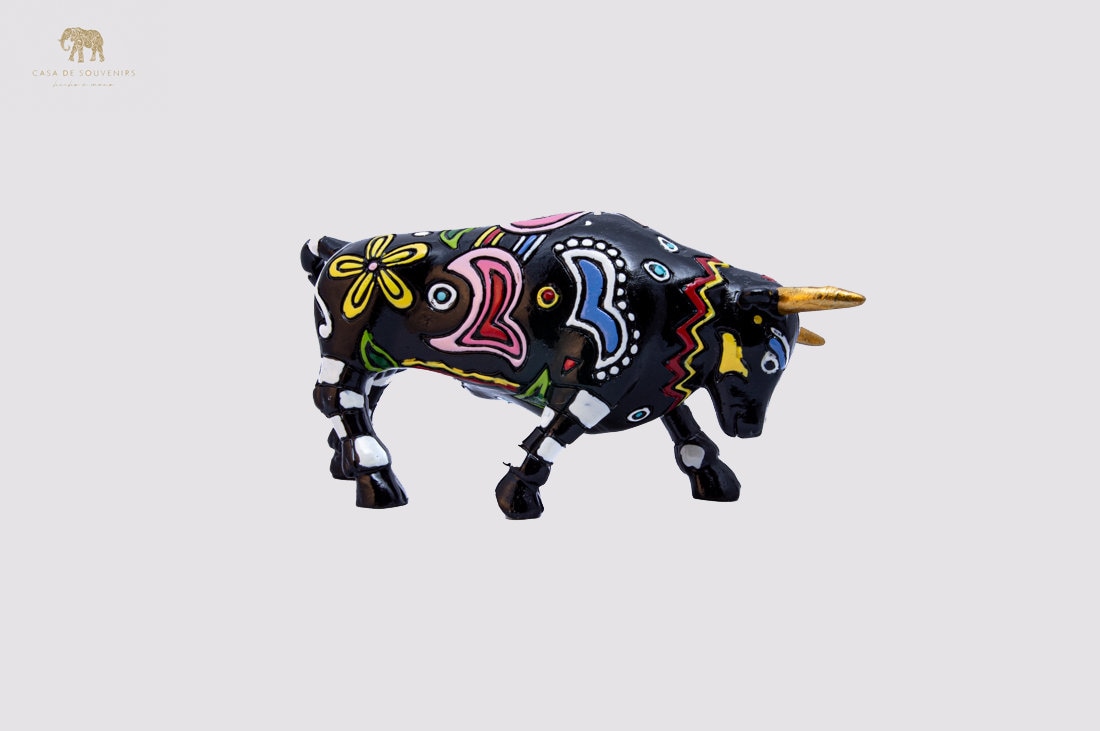 Hand Painted Black Bull Statue With Gold Horns Tail Made With - Etsy