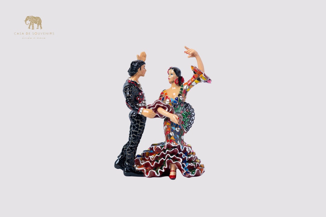 Flamenco Couple Mosaic Spanish Dancer With Fan, Statue Made With Marble ...