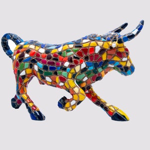 Mosaic Blue Bull Statue With Big Horns Made With Marble Dust and With ...
