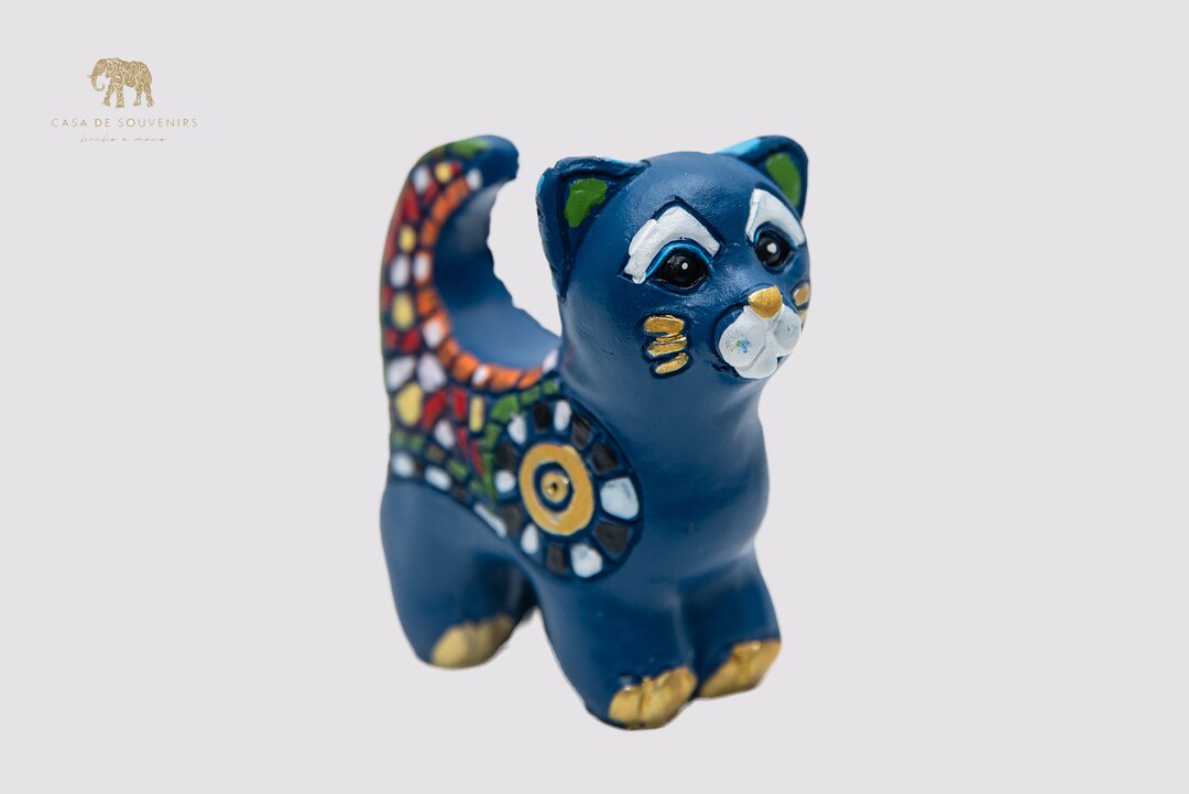 Mosaic Blue Cat Statue Made With Marble Dust and With Enamel. It's the ...