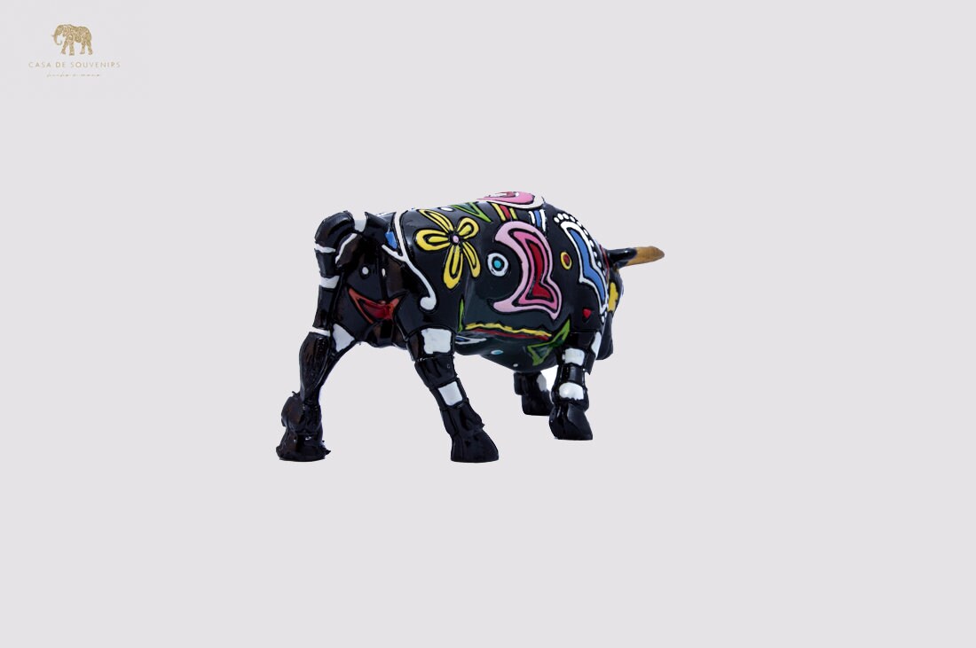 Hand Painted Black Bull Statue With Gold Horns Tail Made With - Etsy
