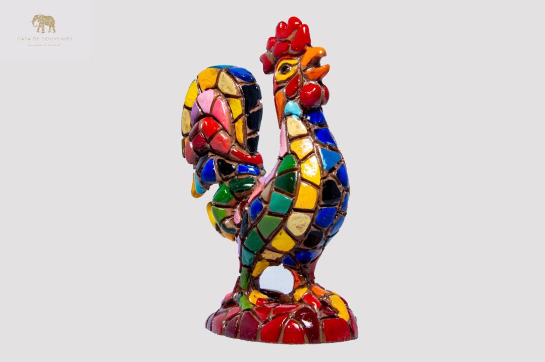 Red and Blue Rooster , Rooster Figurine, Rooster Statue, Decorative ...