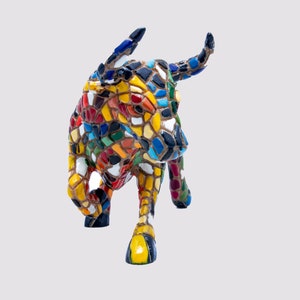 Mosaic Blue Bull Statue With Big Horns Made With Marble Dust and With ...