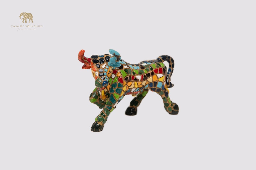 Mosaic Blue Bull Statue With Big Horns Made With Marble Dust and With ...