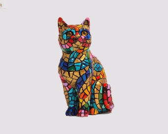 Mosaic Cat Statue Made With Marble Dust and With Enamel. | Etsy