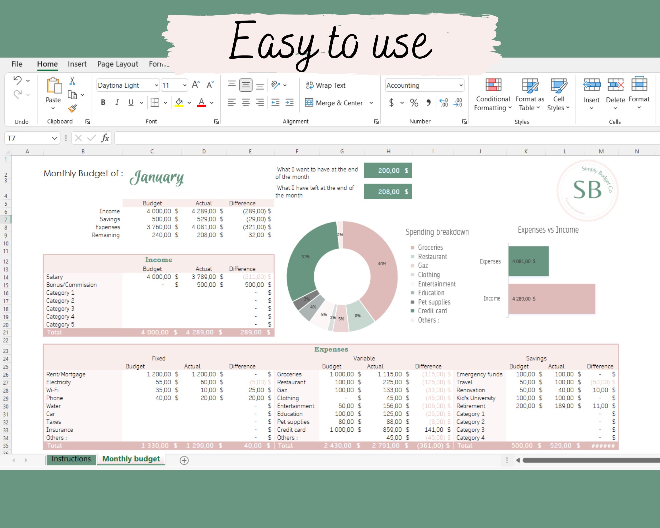 Automated Monthly Budget | Transaction Tracker | Excel Spreadsheet ...