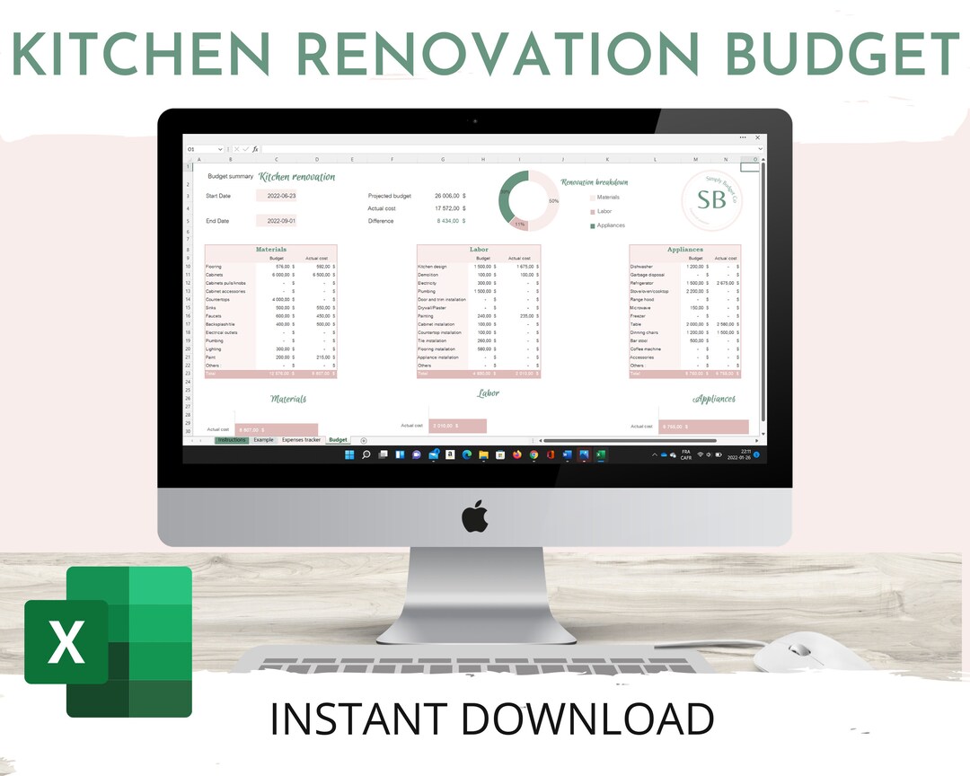 Kitchen Budget Renovation | Excel Speadsheet for Remodel | Budget for ...
