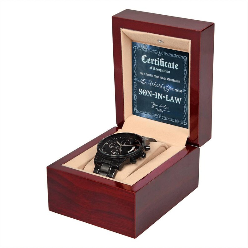 Son-in-law Certificate of Achievement Black Chronograph Watch, Gift for ...