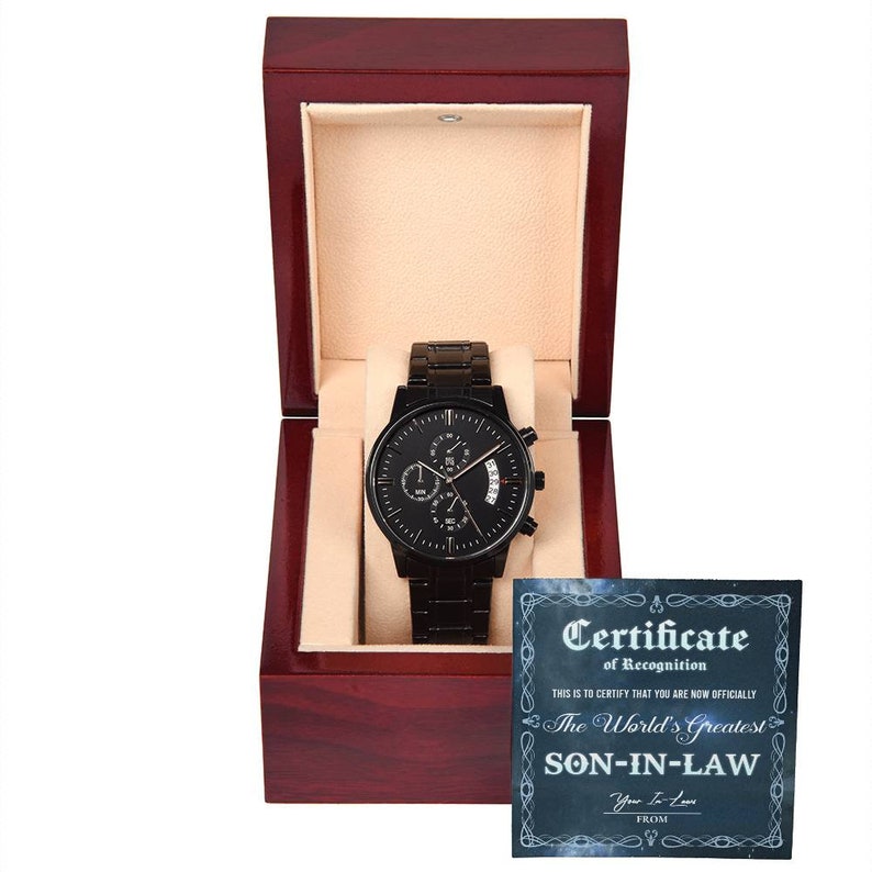 Son-in-law Certificate of Achievement Black Chronograph Watch, Gift for ...