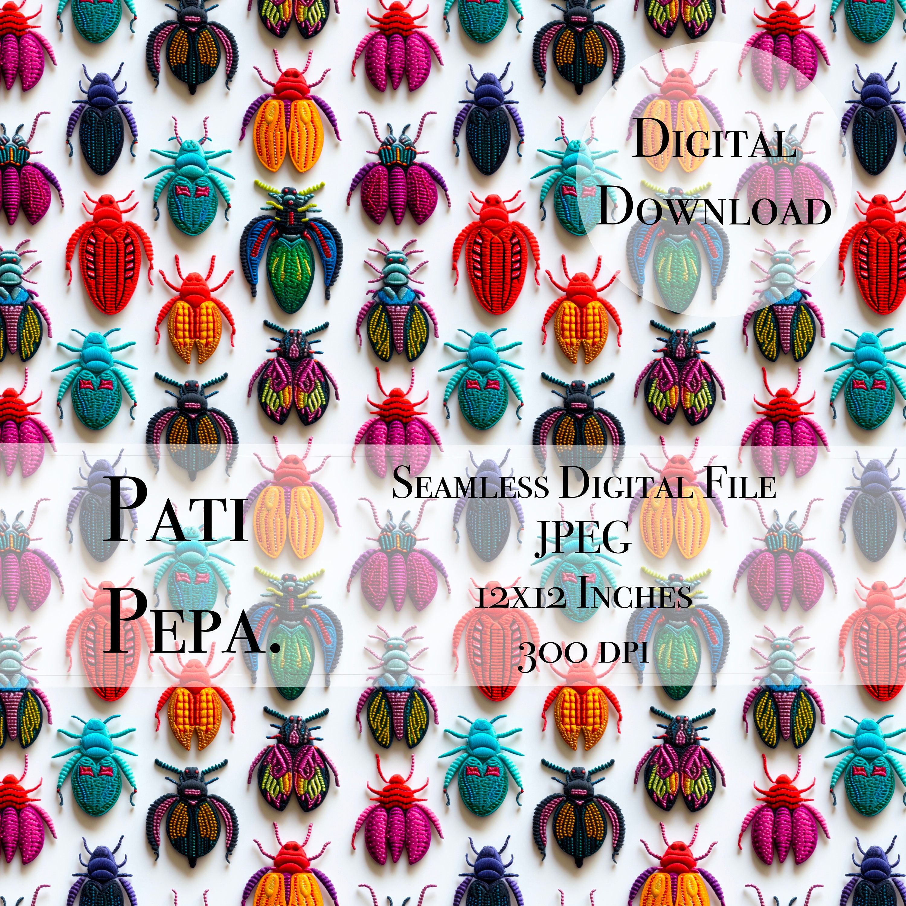 3D Needle Felted Embroidered Bugs Beaded Bugs Beads Seamless Pattern ...