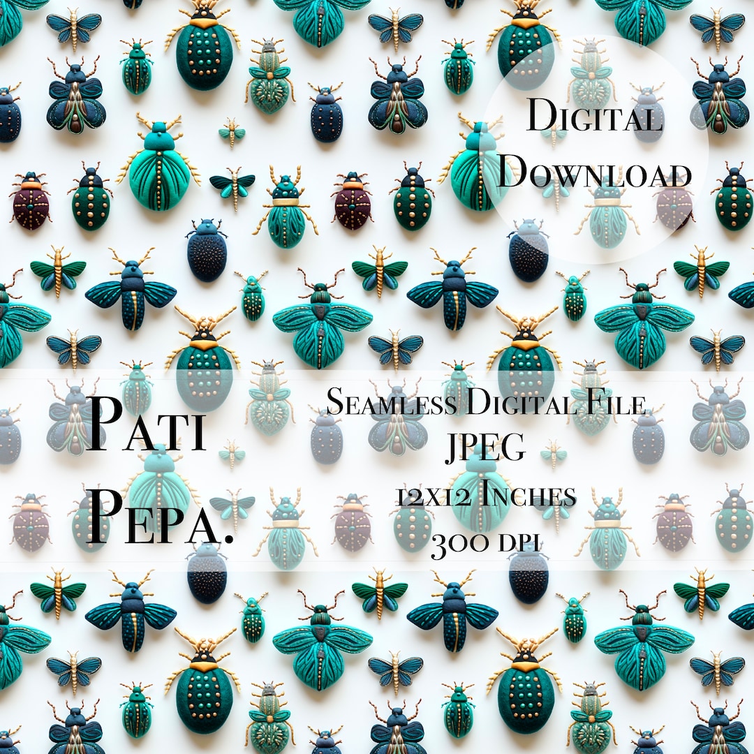 3D Needle Felted Embroidered Bugs Beaded Bugs Beads Seamless Pattern ...