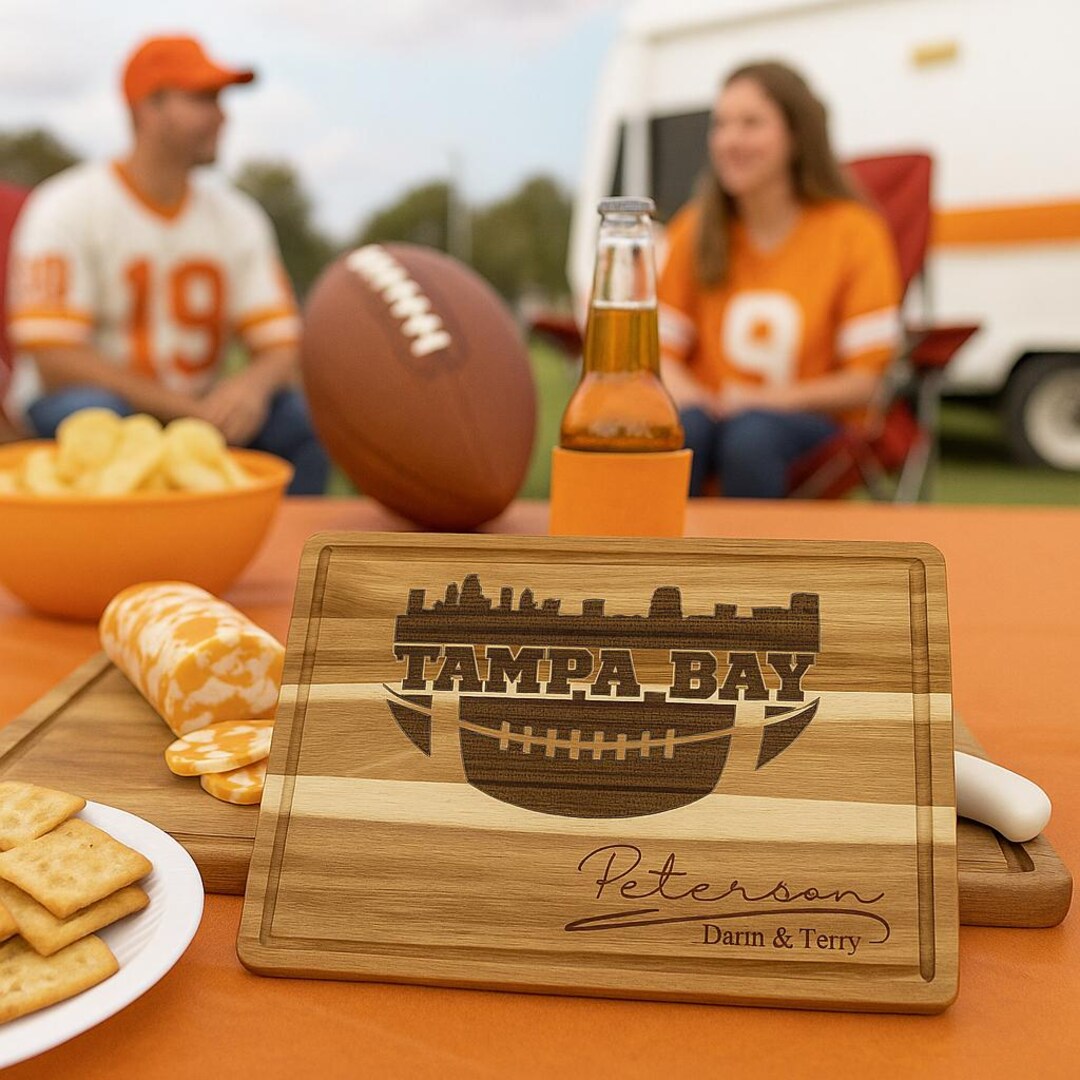 Personalized Tampa Bay Football Cutting Board: Engraved Acacia Wood ...