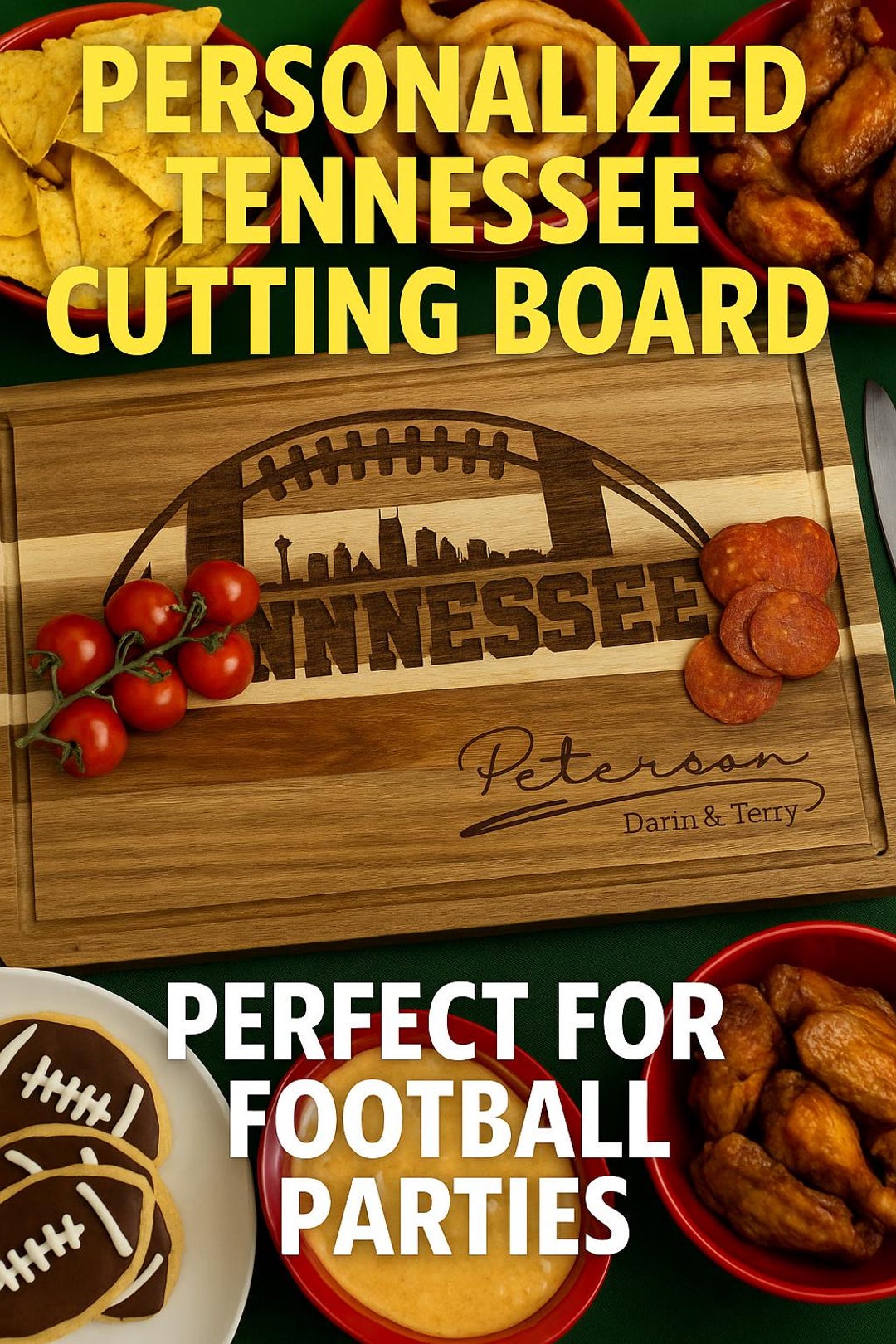 Personalized Tennessee Football Cutting Board: Engraved Acacia Wood ...