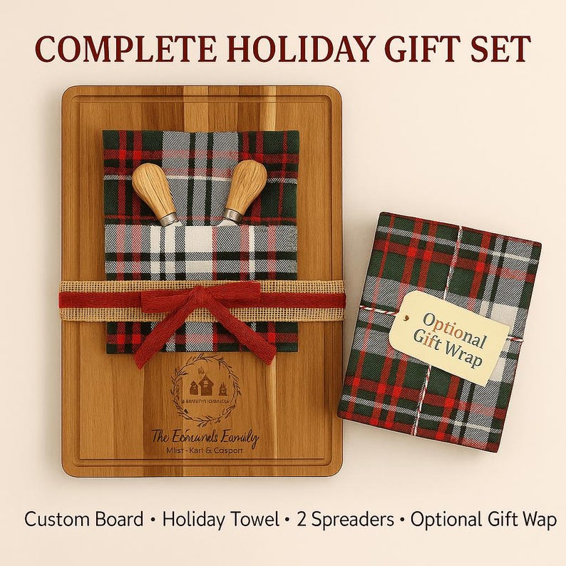 Holiday Personalized Cutting Board Gift Set – Custom Acacia Charcuterie ...