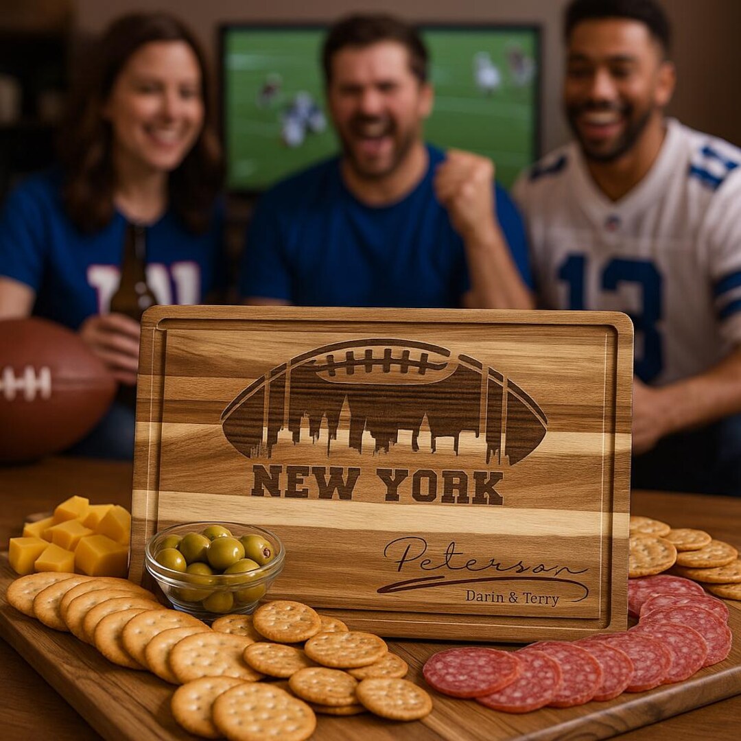 Personalized New York Football Cutting Board: Engraved Acacia Wood ...