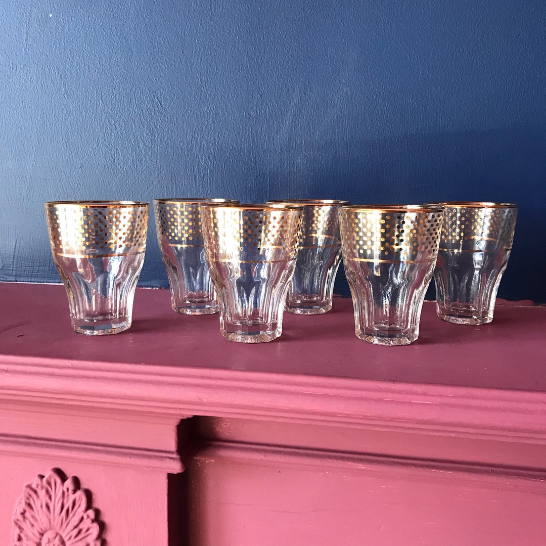 5 X Vintage Claymer Shot Glasses With Gold Detail Lines and Spots. - Etsy