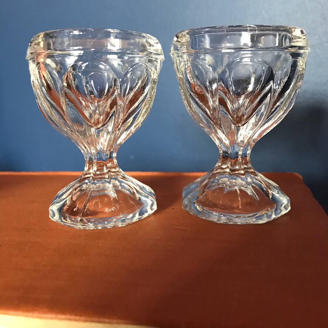2 X Vintage Clear Glass Egg Cups - Etsy