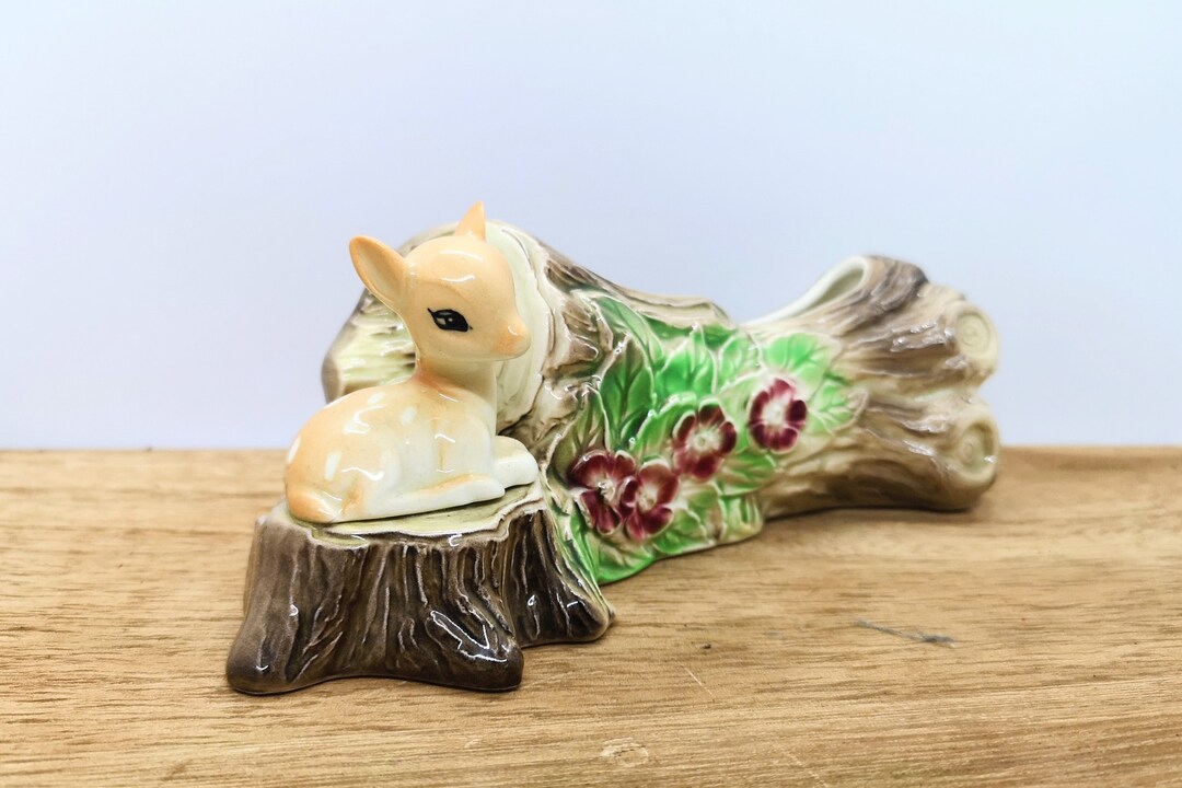 Hornsea Fauna Pottery Fawn on Log Fifties Kitsch Woodland Decor - Etsy UK
