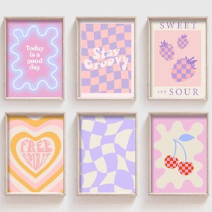 Purple Pink Danish Pastel Printable Set Aesthetic Room Decor Pinterest Prints Funky Swirl ...