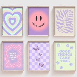 Purple Pink Danish Pastel Poster Set Y2K Aesthetic Room Decor Pinterest Prints Butterfly Flower ...