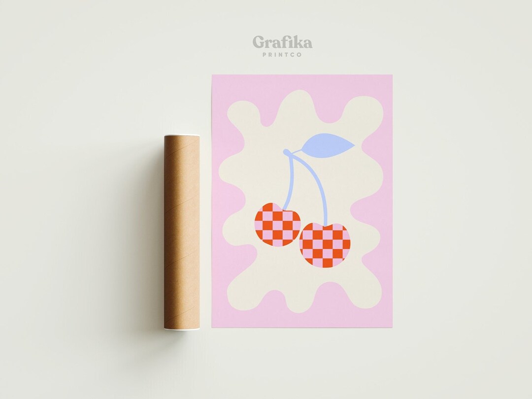 Cherry Checkerboard Danish Pastel Physical Poster Y2K - Etsy