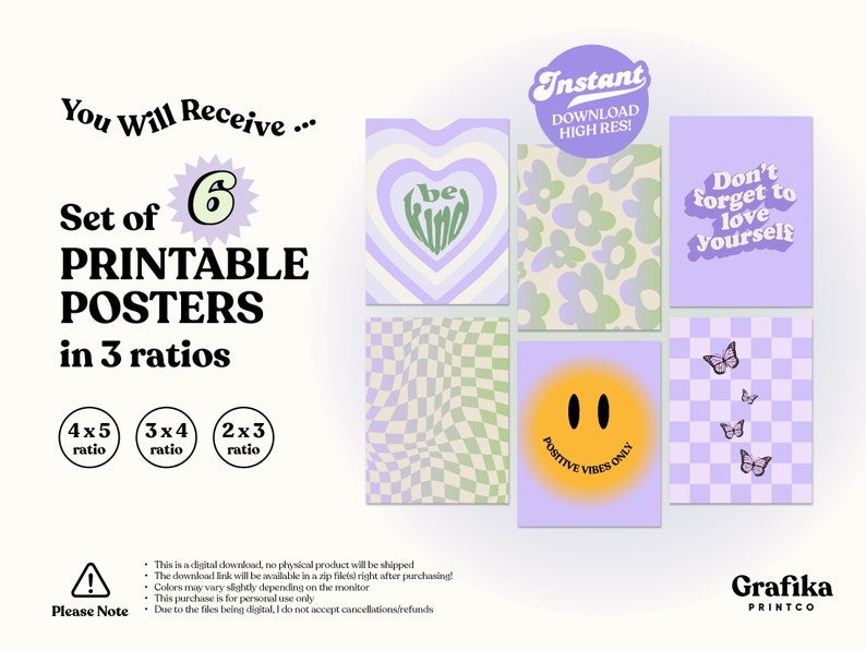 Purple Danish Pastel Poster Set Aesthetic Room Decor - Etsy