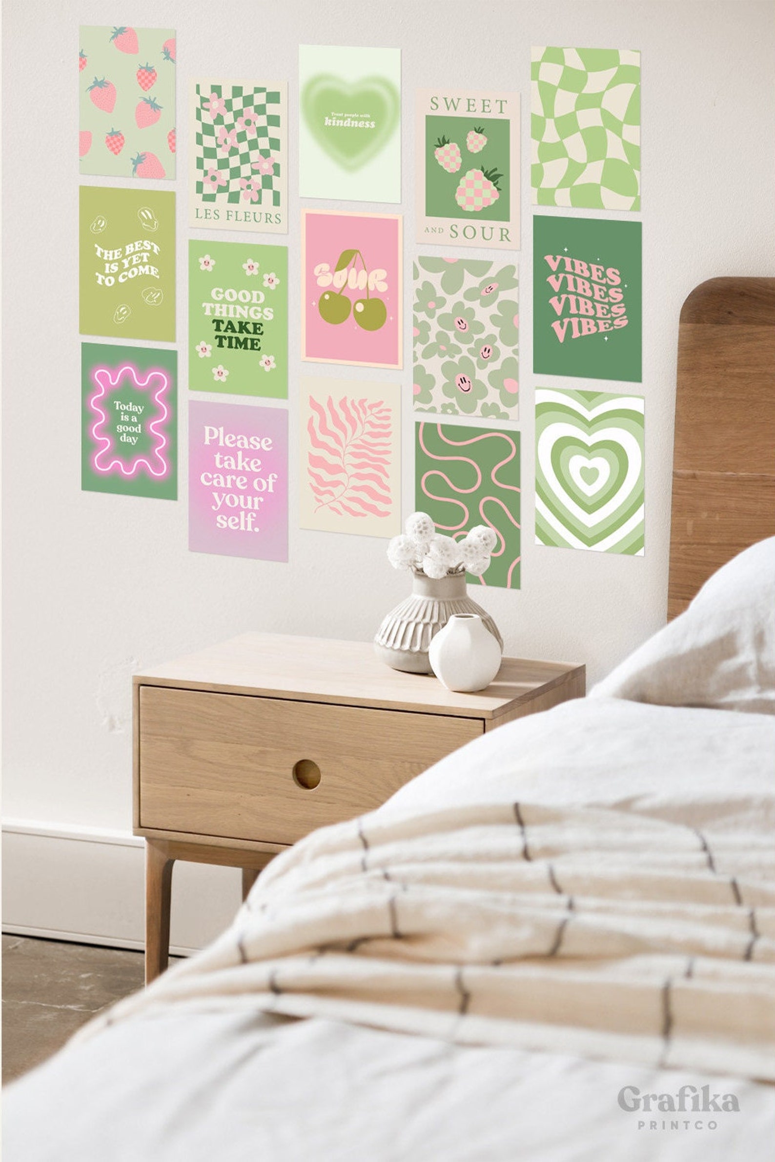 Danish Pastel Wall Collage 16pcs 4x6 in Green Pink Aesthetic - Etsy