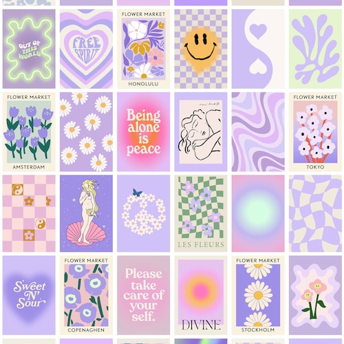 Purple Danish Pastel Poster Set Y2K Aesthetic Room Decor - Etsy