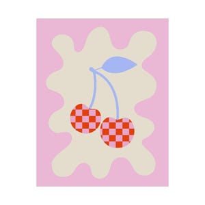 Cherry Checkerboard Danish Pastel Physical Poster Aesthetic Bedroom ...