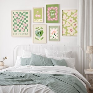 Green Pink Retro Danish Pastel Poster Set Aesthetic Room Decor Groovy ...