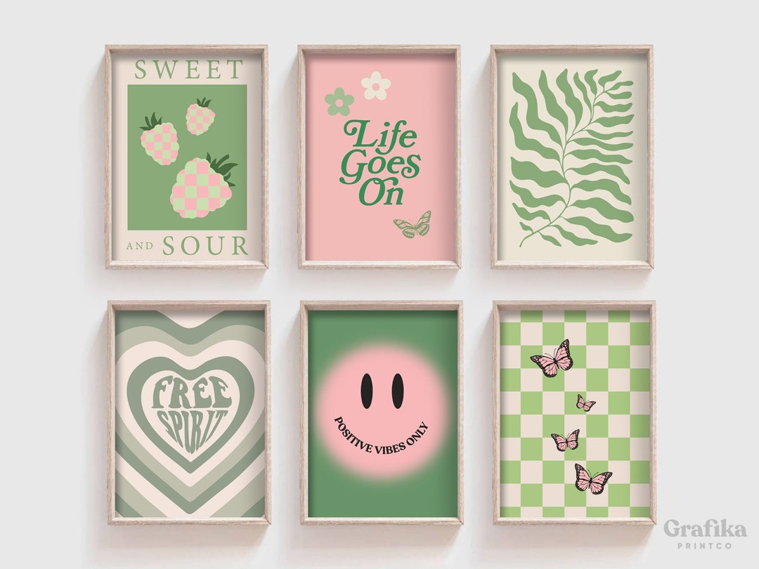 Sage Green Danish Pastel Printable Set Aesthetic Room Decor Funky ...