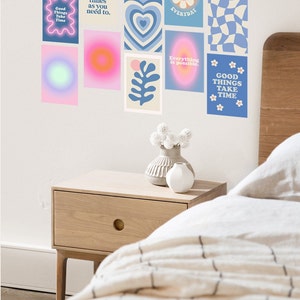 Danish Pastel Wall Collage 16pcs 4x6 in Instant Download Blue Pink Aesthetic Room Decor Flower ...