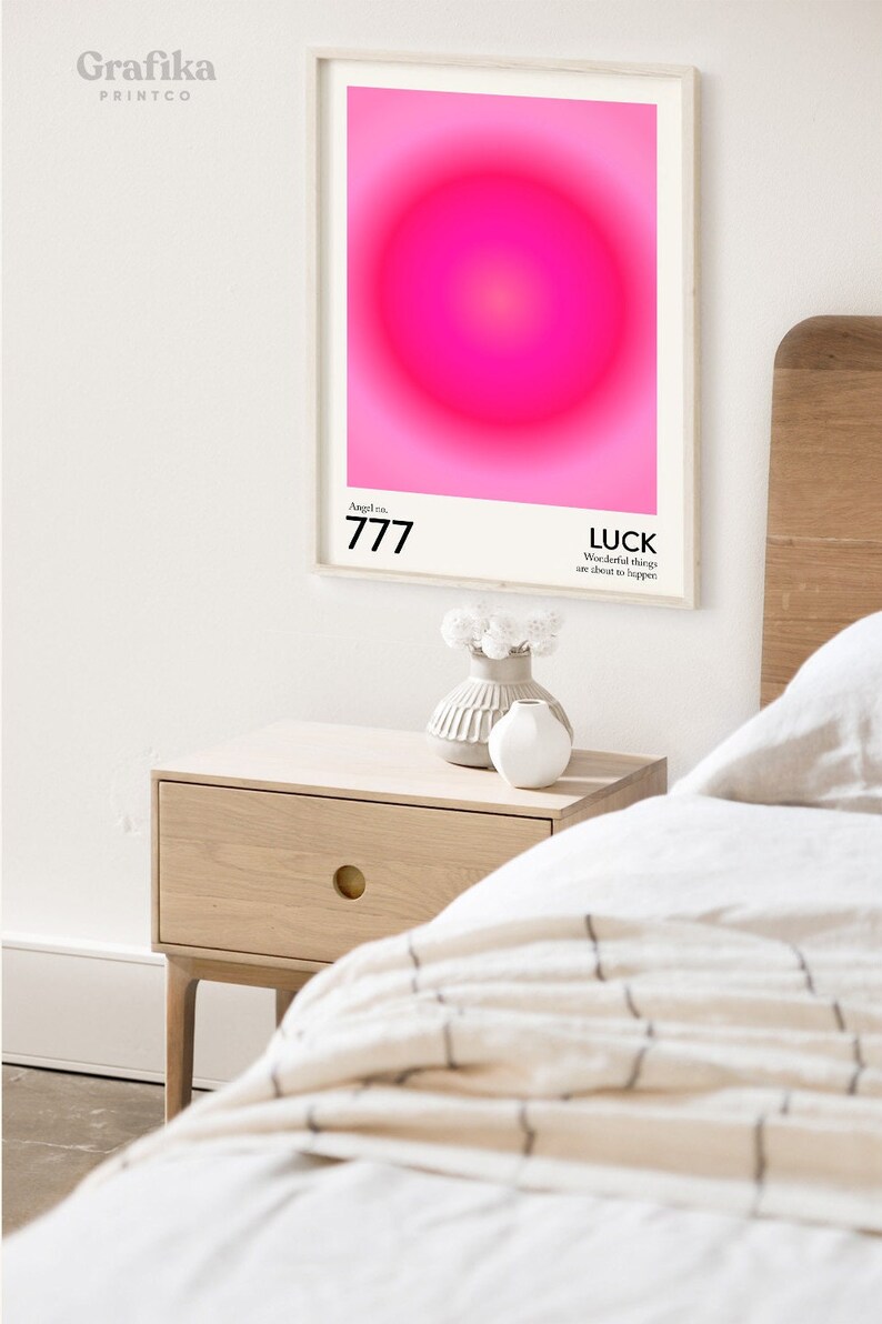 Angel Number 777 luck Poster Trendy Pink - Etsy