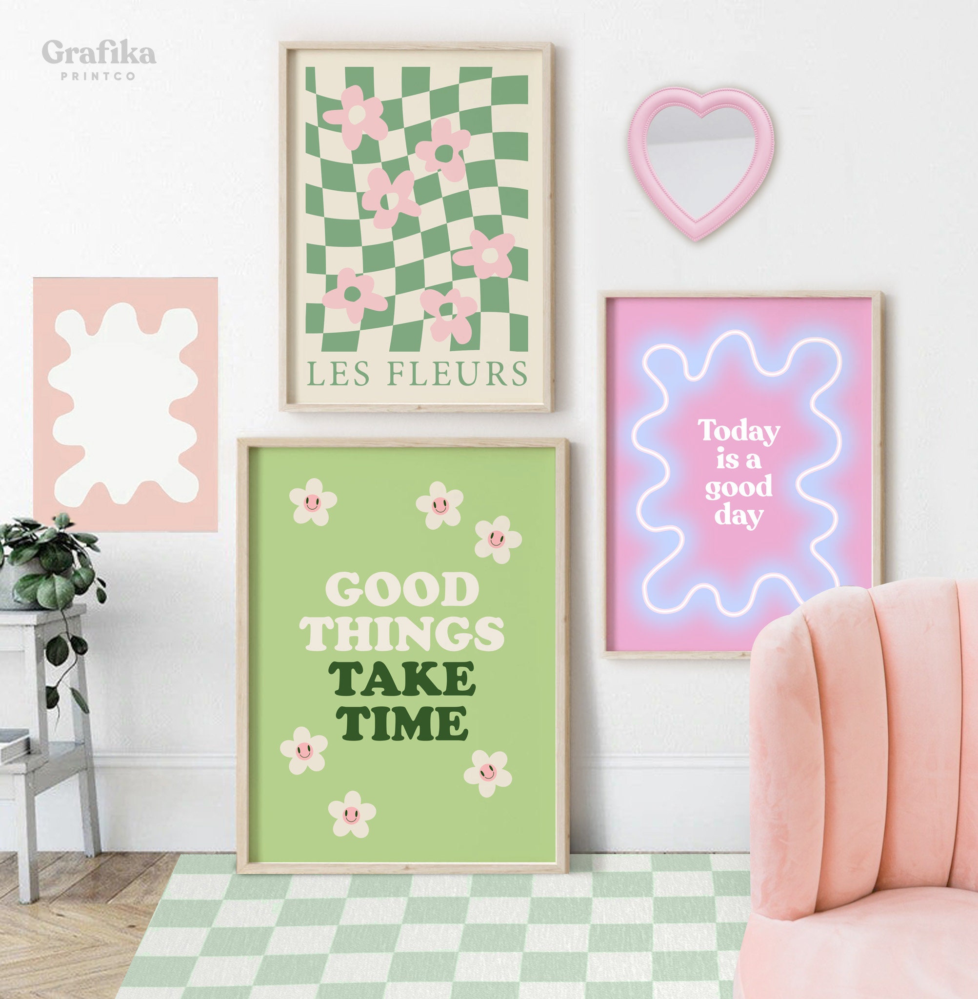 Groovy Danish Pastel Printable Set Pink Green Pastel Prints - Etsy